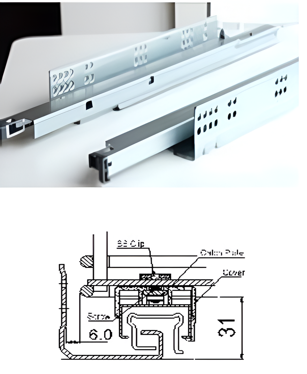Ebco, CDSS2HKB-50-SC, Concealed Drawer Slide - Slim 2 (for Kitchen ...