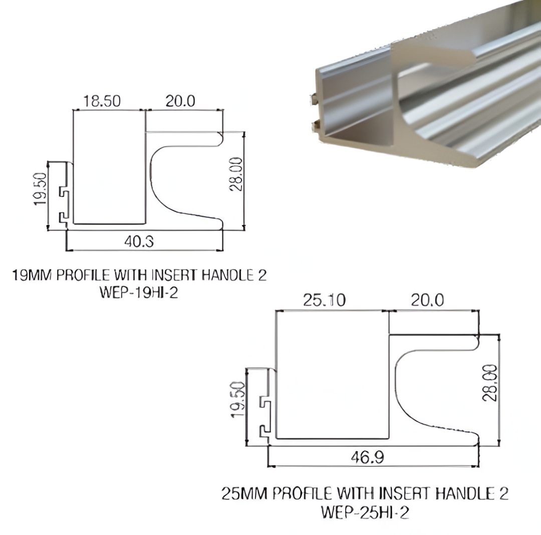 19mm Wardrobe Edge Profile with Inset HandIe 2 - Brushed Gold ...